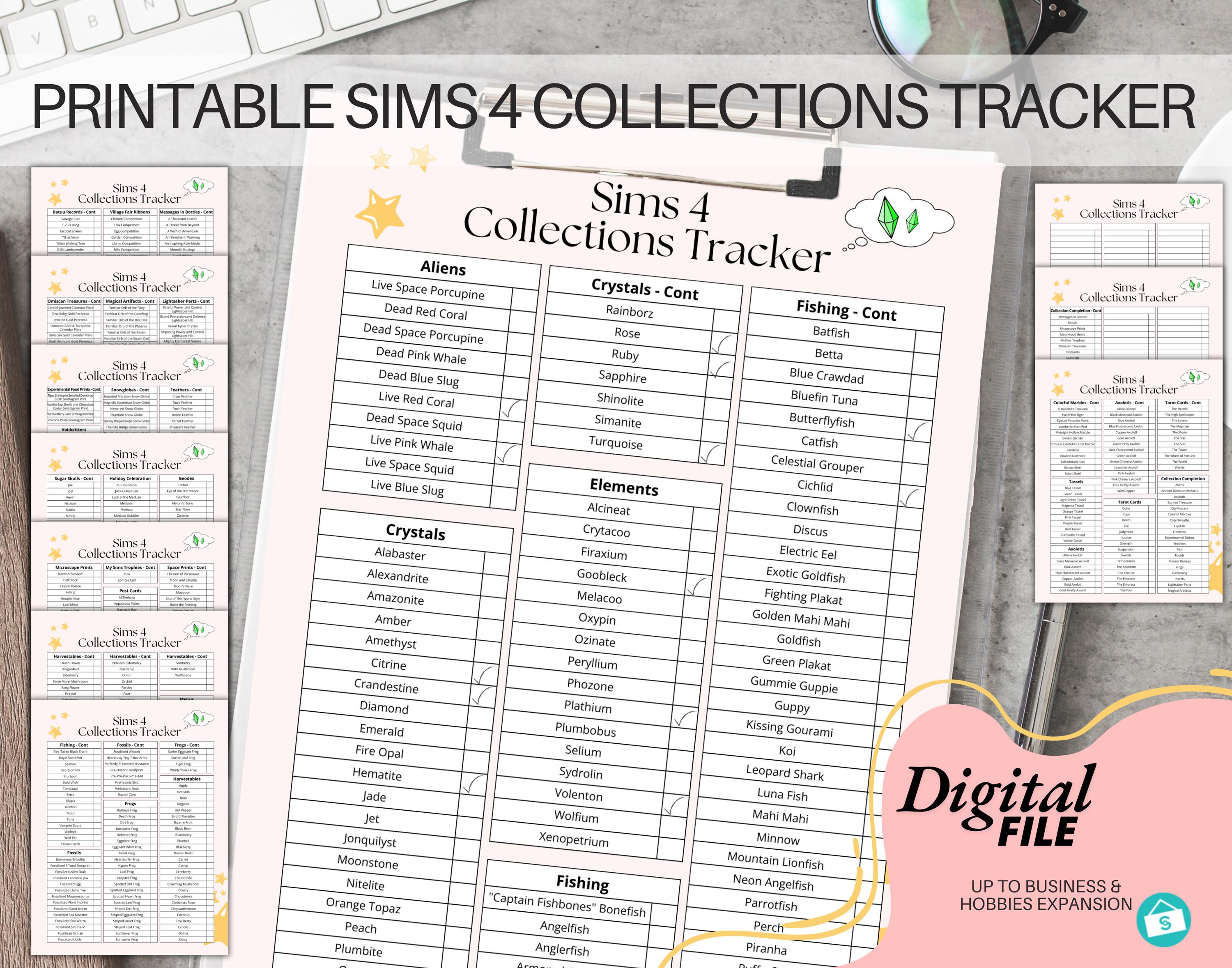 Cute Printable Ultimate Sims 4 Collections Tracker Planner Sheet Bundle ...