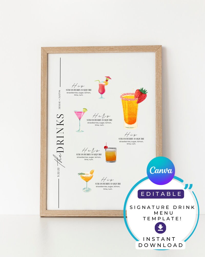 Cocktail Menu, Signature Drink Menu, Cocktail Menu Template, Signature ...