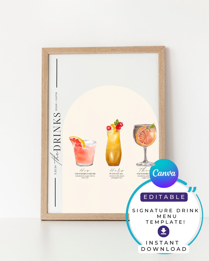 Cocktail Menu, Signature Drink Menu, Cocktail Menu Template, Signature ...