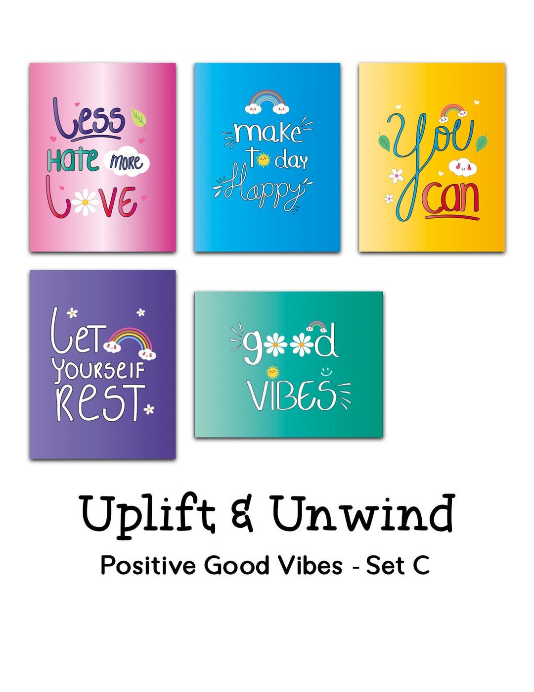 Uplift & Unwind | Positive Good Vibes Inspirational Wall Art Poster ...