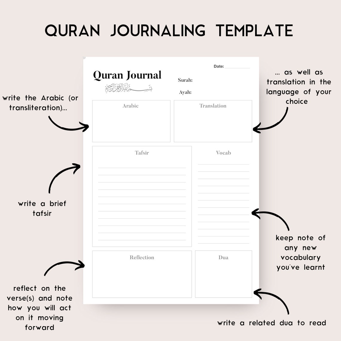 Quran Journalling Template. for Digital Download or Printable Mon Makes ...