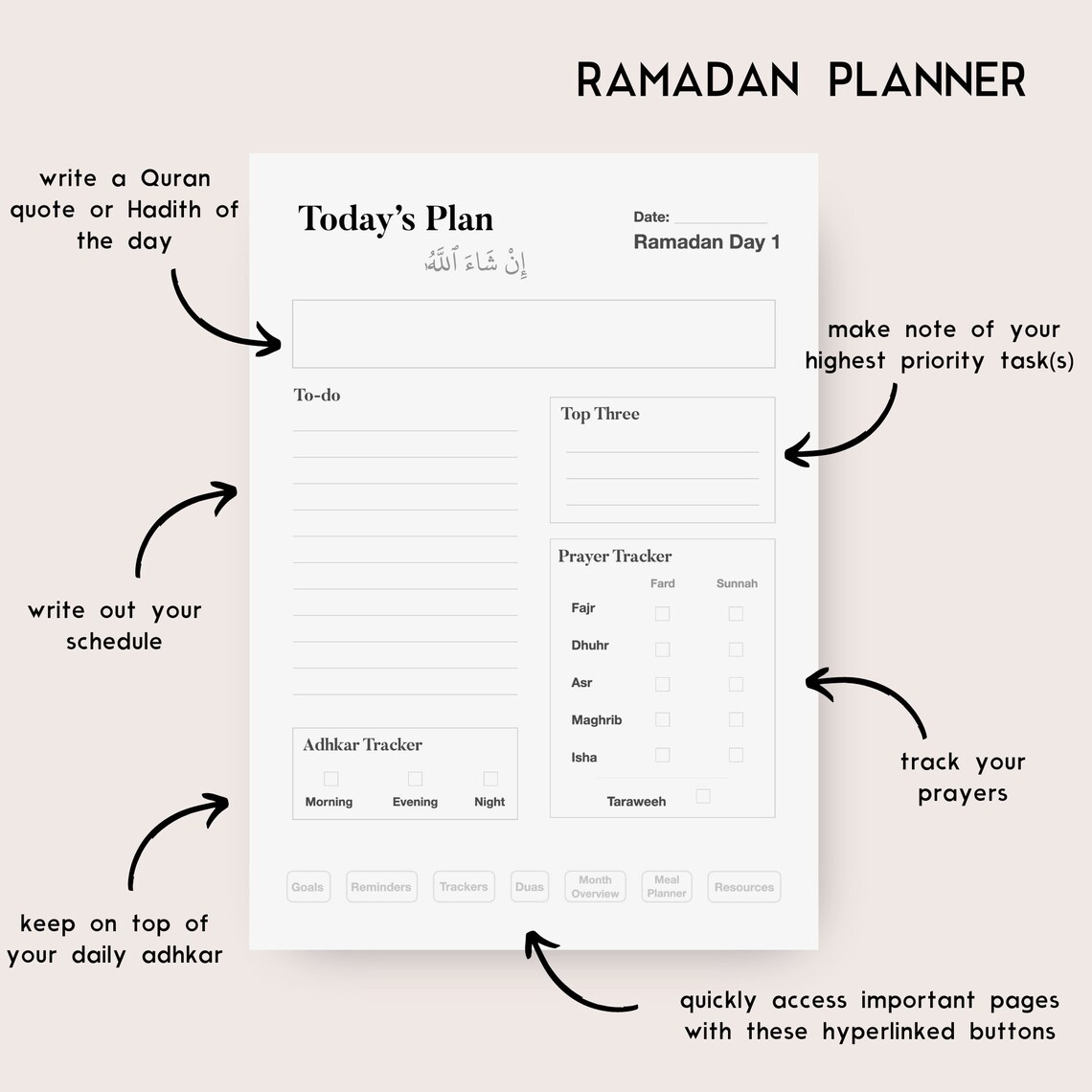 Digital Ramadan Planner (plain) + BONUS Quran Journalling Template ...