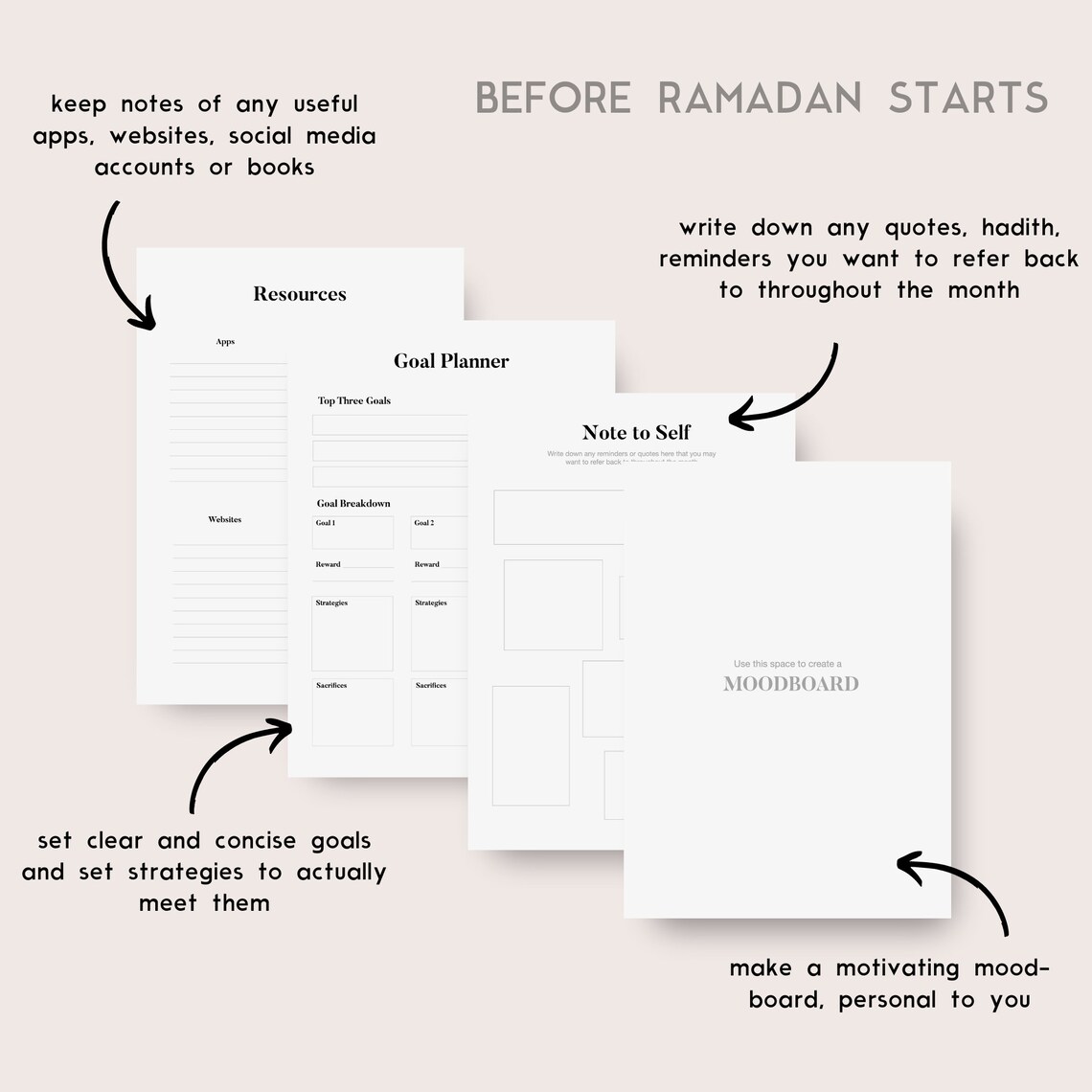 Digital Ramadan Planner (plain) + BONUS Quran Journalling Template ...