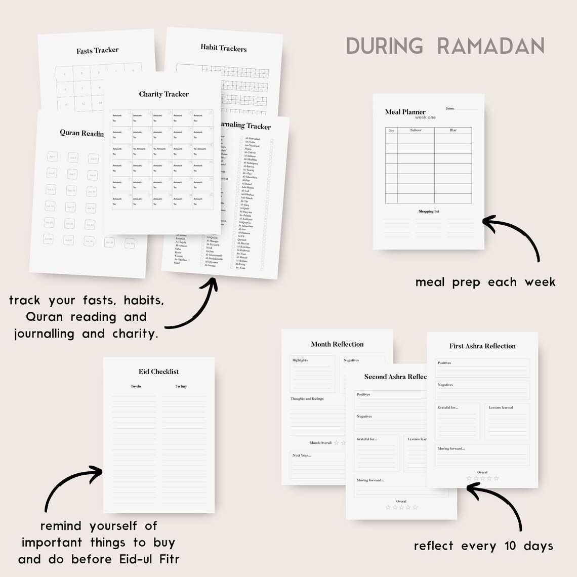 Digital Ramadan Planner (plain) + BONUS Quran Journalling Template ...