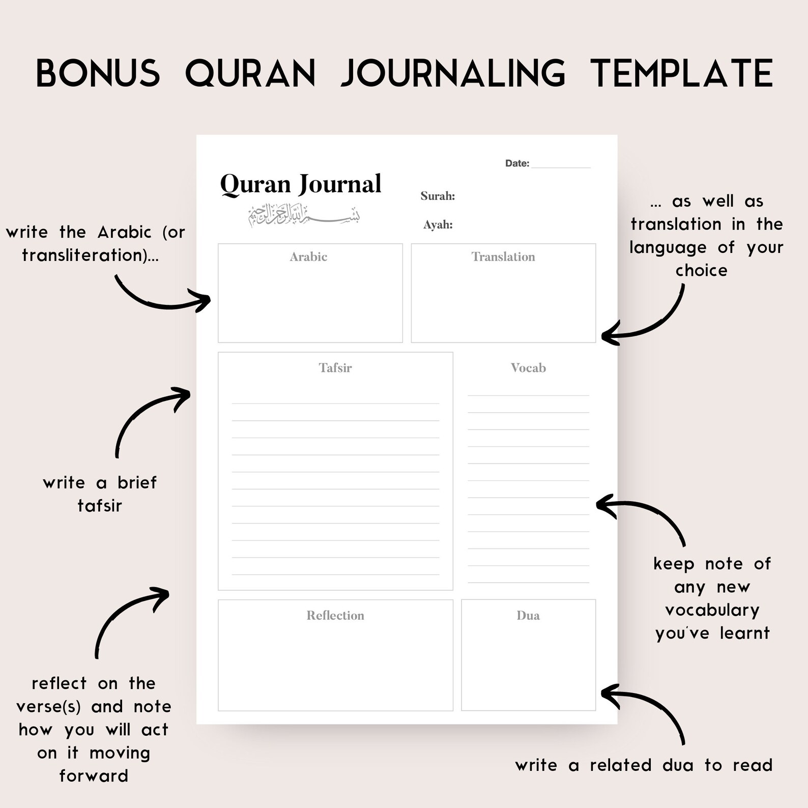 Digital Ramadan Planner (plain) + BONUS Quran Journalling Template ...