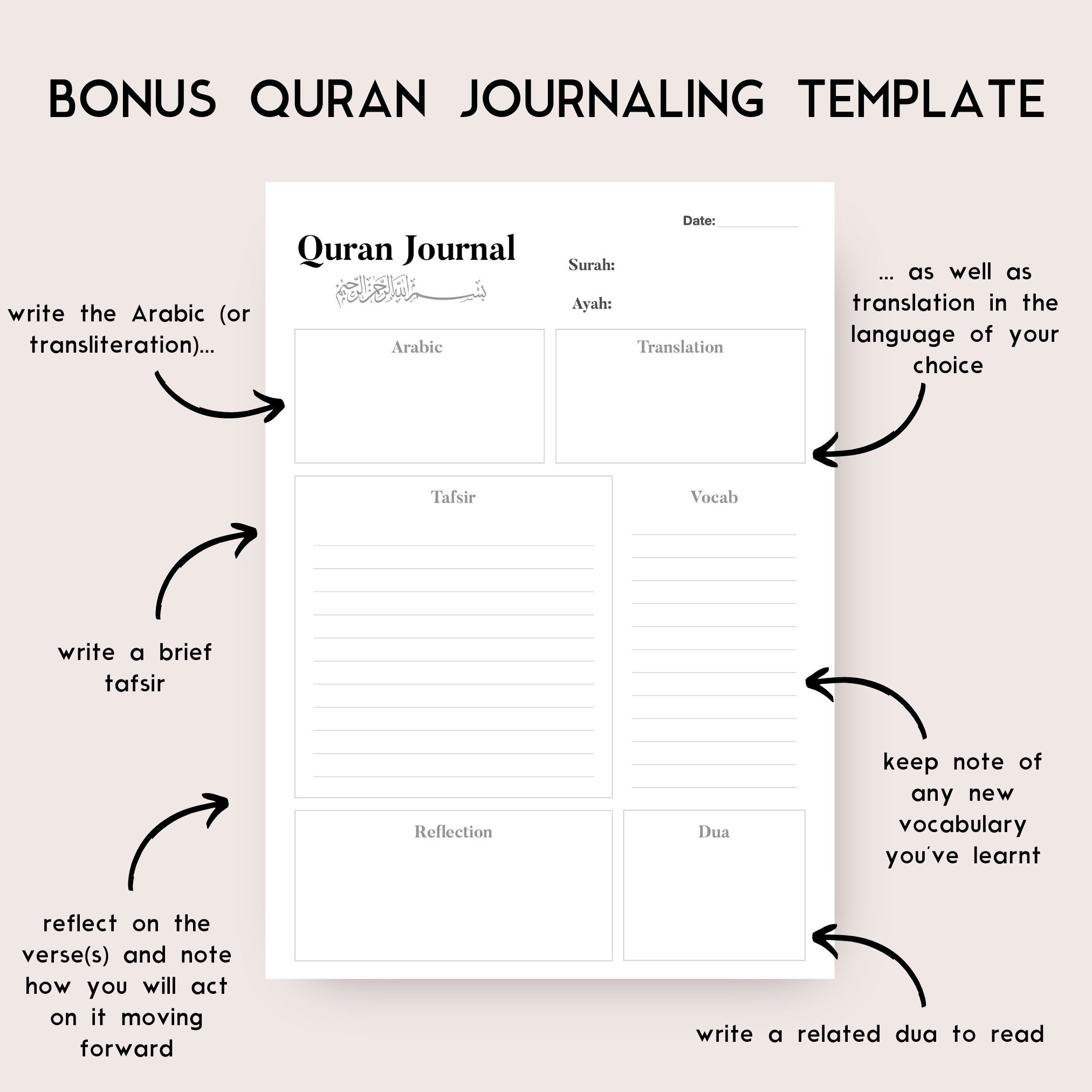 Digital Ramadan Planner (plain) + BONUS Quran Journalling Template ...
