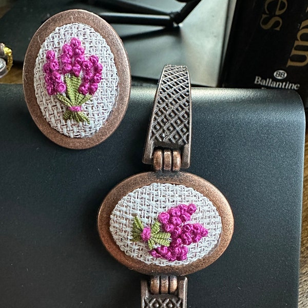 100% Handmade Embroidered Necklace With Cottagecore Copper Chain Rustic ...