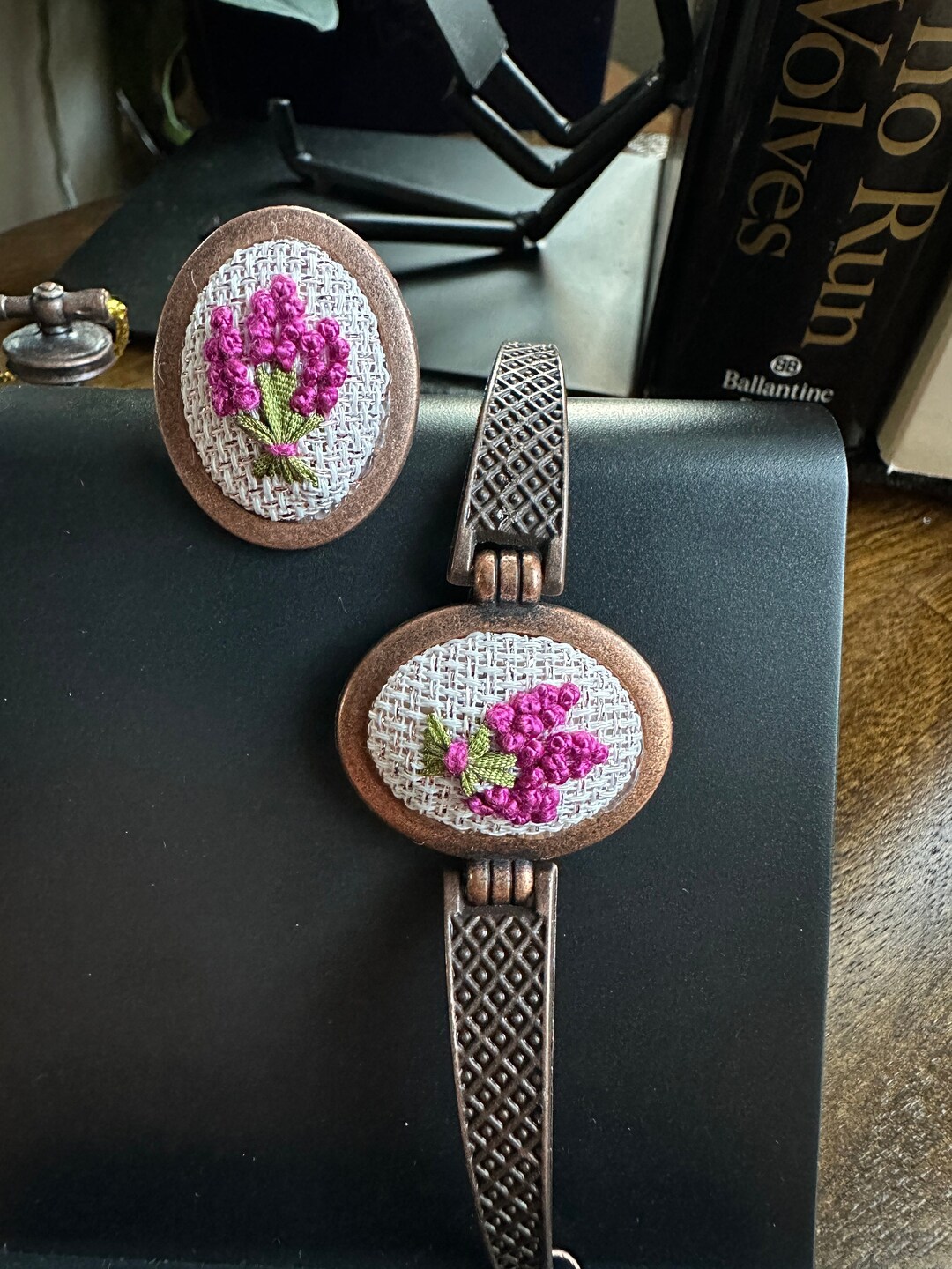 Embroidered Jewelry Set - Ring, Bracelet - Cottagecore Copper ...