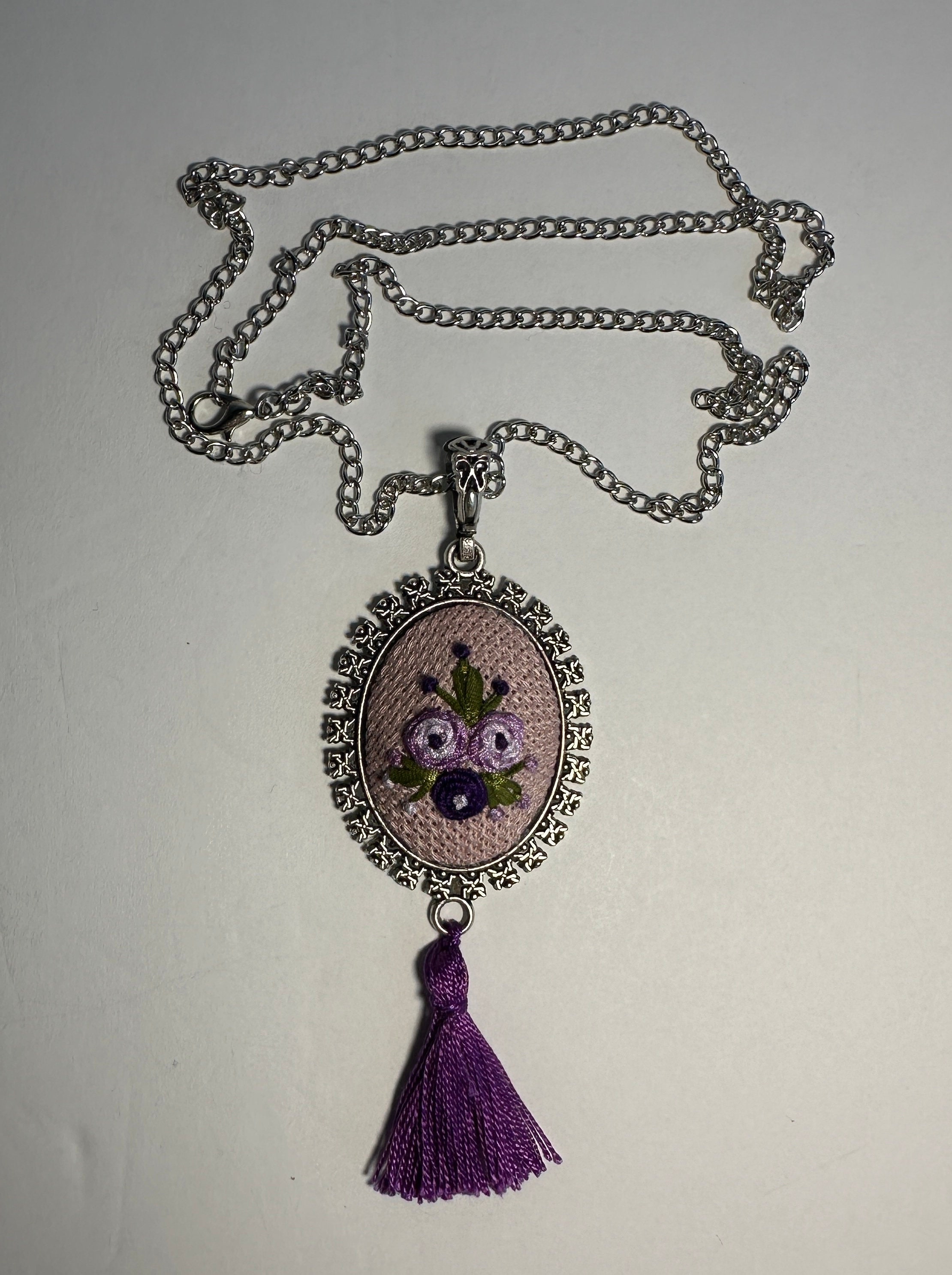 100% Handmade Embroidered Necklace With Stainless Silver-plated Chain ...