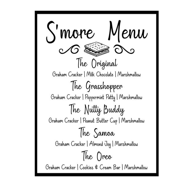 S'mores Menu - Etsy
