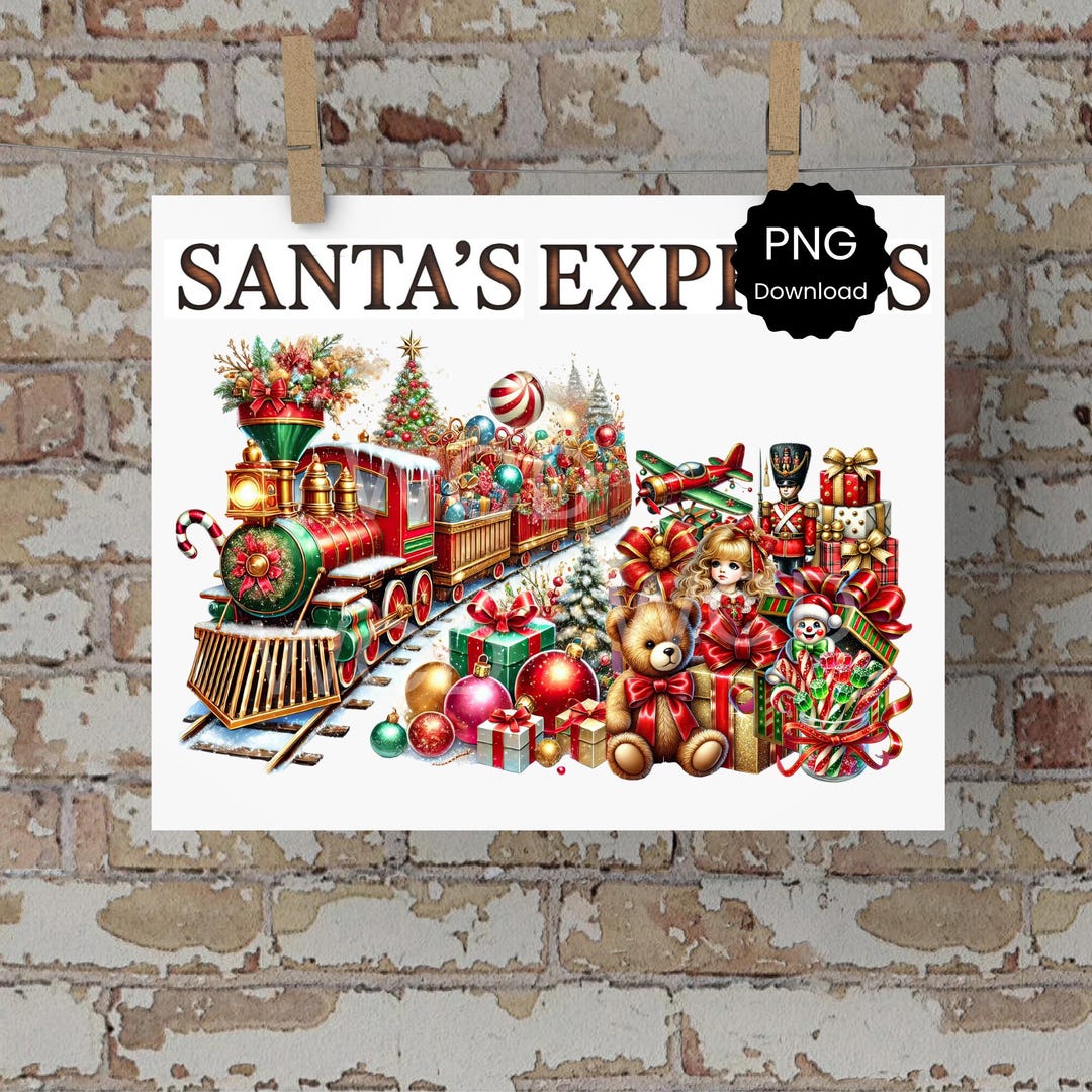 Santa Express Christmas Trains PNG: DIY Sign, Pillow Image (digital ...