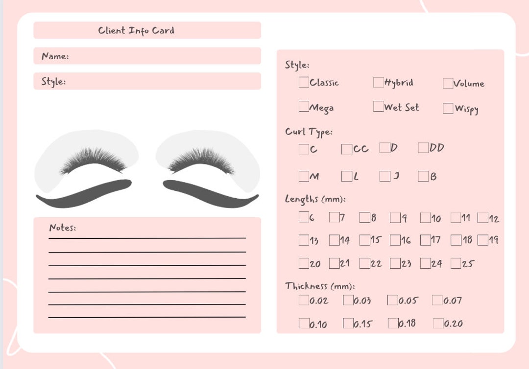 Client Lash Info Cards 50 Pages (editable Link Through Canva) - Etsy