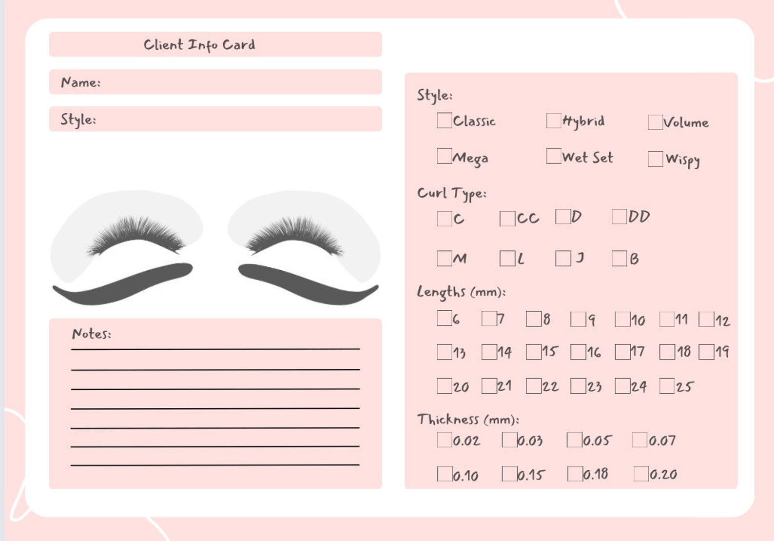 Client Lash Info Cards 50 Pages (editable Link Through Canva) - Etsy
