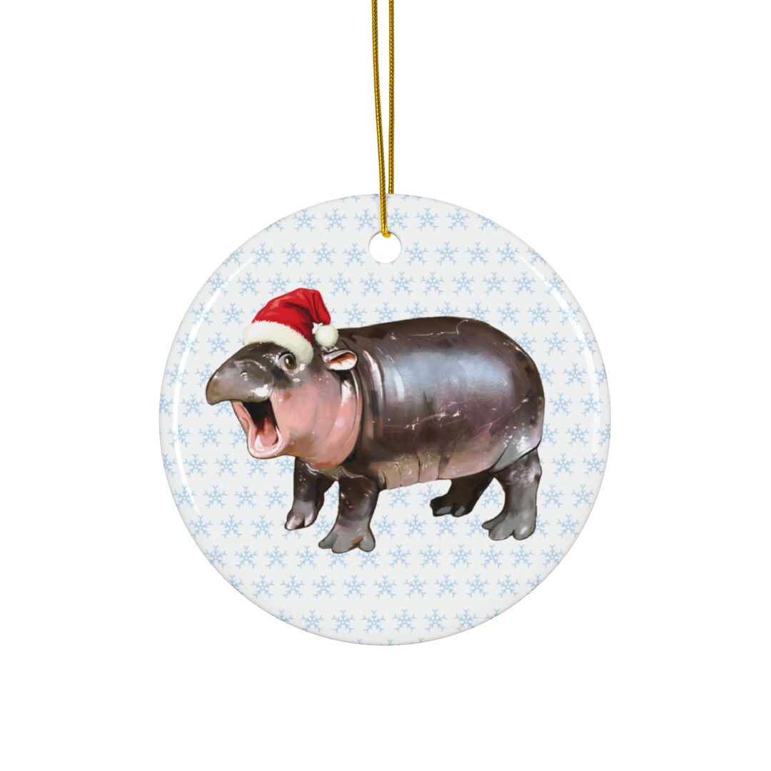 Moo Deng Hippo Christmas Ornament: 3x3 Ceramic Holiday Decor - Etsy