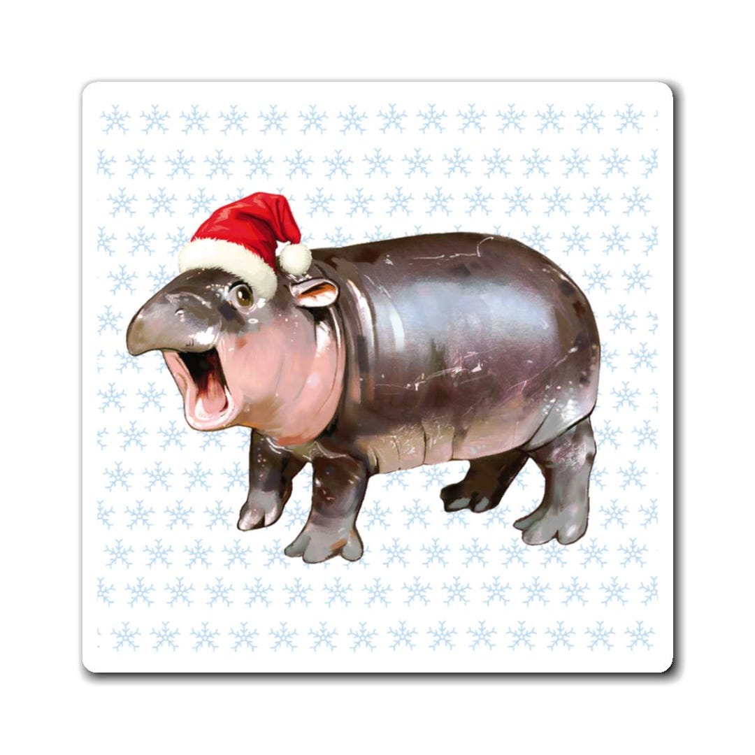 Moo Deng the Hippo Christmas Fridge Magnet, Cute Holiday Decor, Funny ...