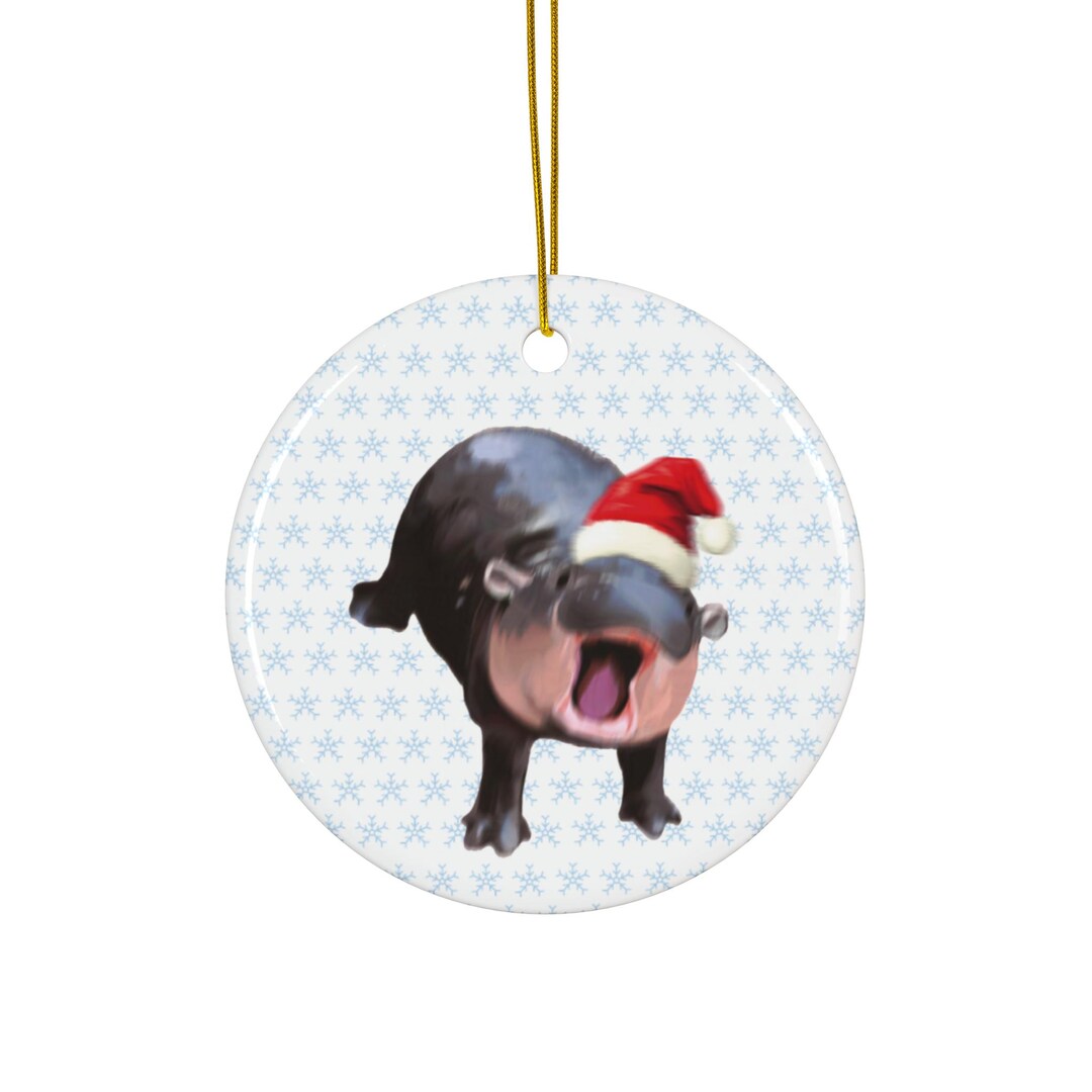 Moo Deng the Hippo Christmas Ornament, 3x3 Ceramic Ornament, Cute ...
