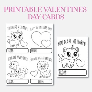 Editable Valentines Day Printable Coloring Cards K-5 Cute Animals Set ...