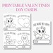 Editable Valentines Day Printable Coloring Cards K-5 Cute Animals Set ...