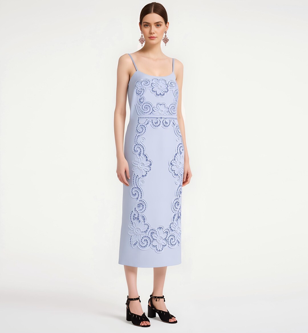 Powder Blue Cut-out Print Midi Dress: Viscose Crepe Floral Slip - Etsy