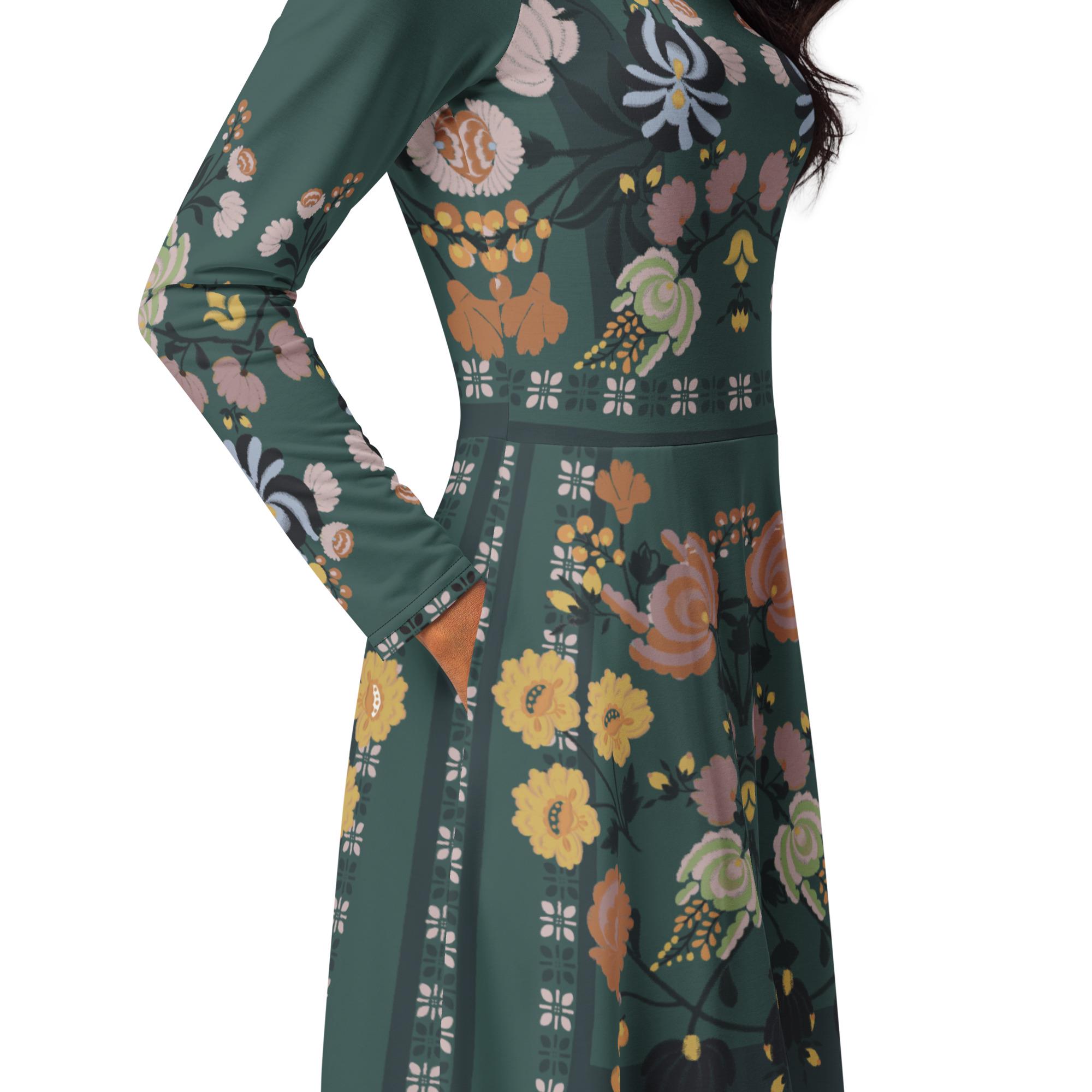 Damen Herbst Winter Midi Kleid | eleganter Blumendruck | Perfekt für ...