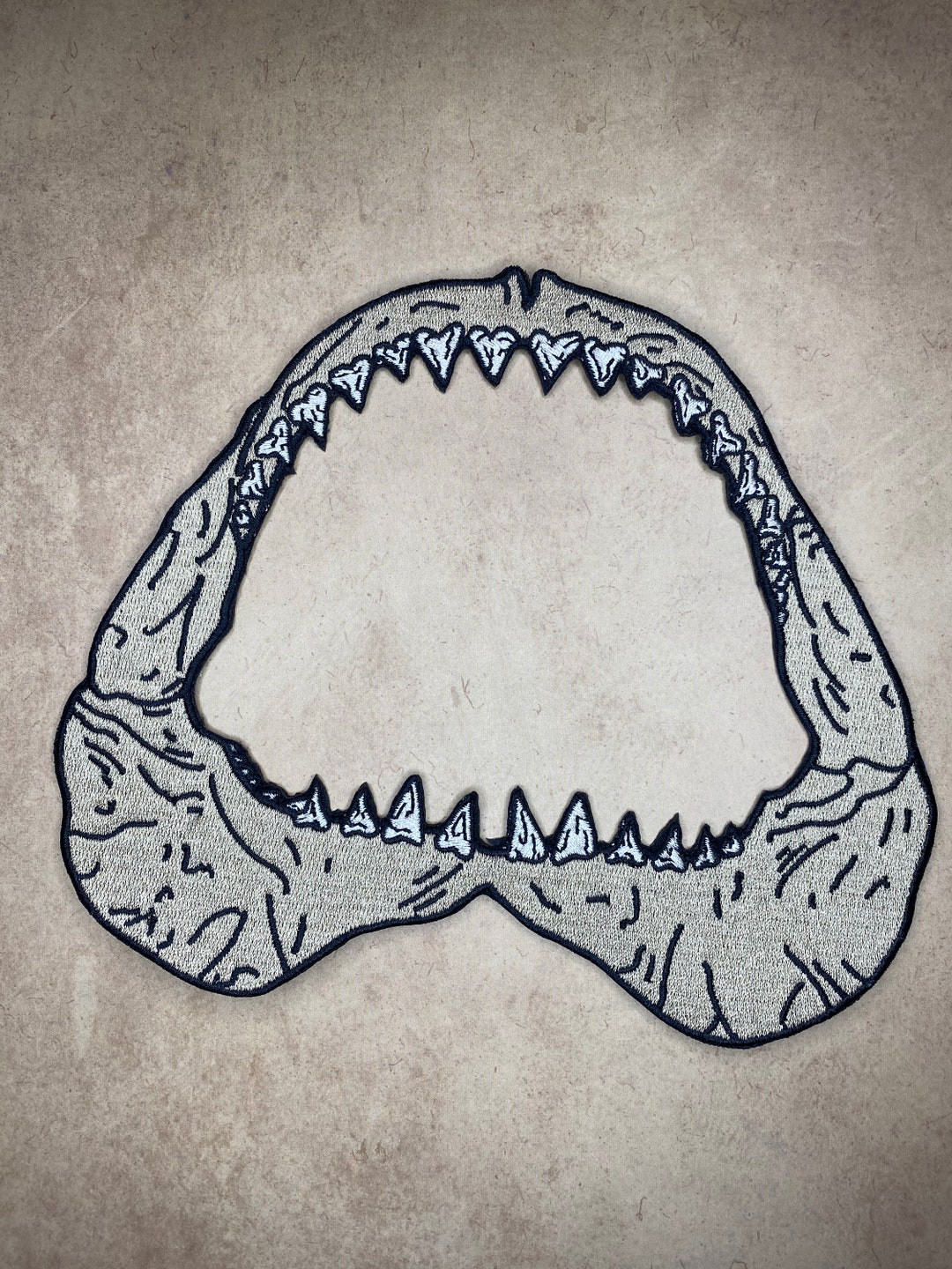 7” Shark Jaws Embroidered Iron on Patch for Denim Jacket Back Patch for Battle Jacket Fossil ...