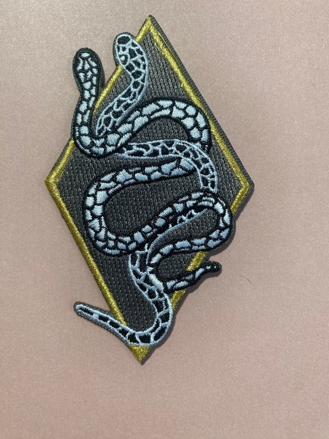 4” Snakes Intertwined Iron on Patch Black and White Snakes With Gold ...
