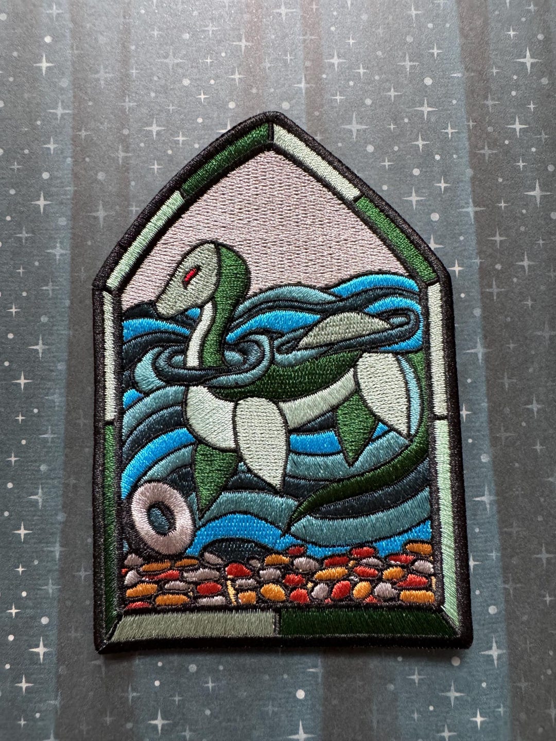 5” Loch Ness Monster Stained Glass Iron on Patch Cryptid Embroidery for ...
