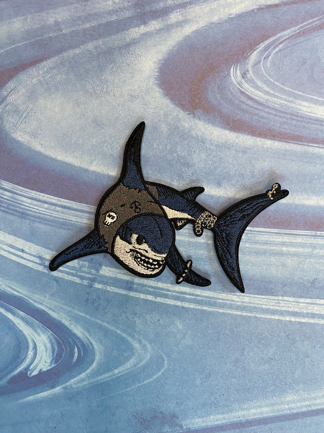4” Shark Punk Iron on Patch for Battle Jackets Pierced Great White ...