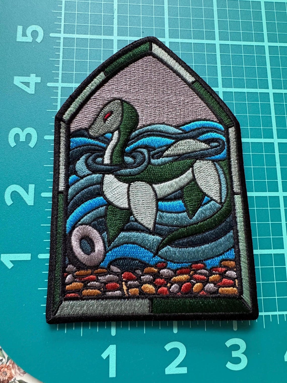 5” Loch Ness Monster Stained Glass Iron on Patch Cryptid Embroidery for ...