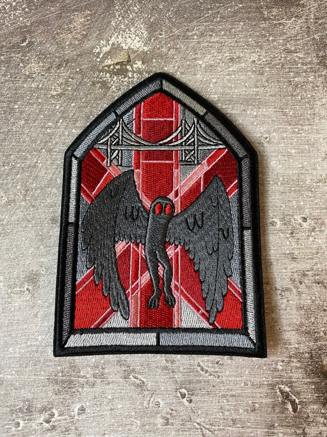 5” Mothman Stained Glass Iron on Patch for Denim Jacket Cryptid ...