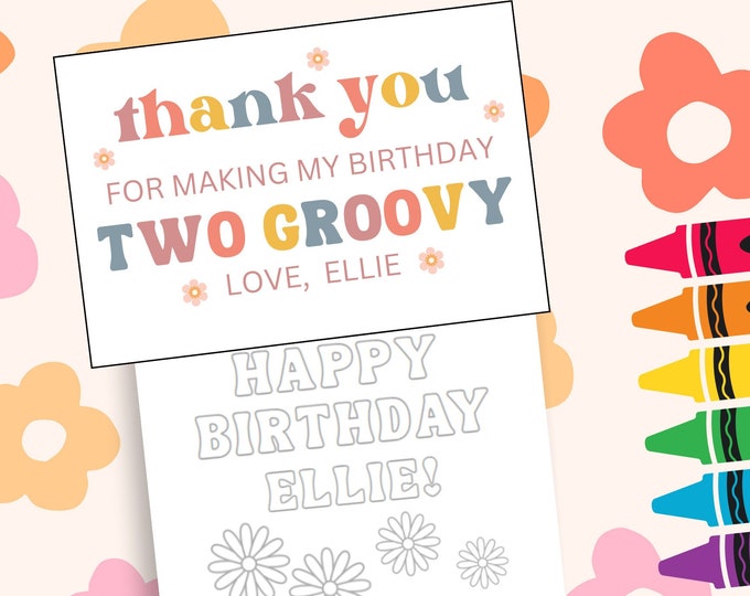Custom Groovy Thank You Party Favors Printable, Retro Birthday ...
