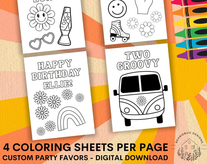 Custom Groovy Coloring Pages Party Favors Printable, Retro Birthday ...