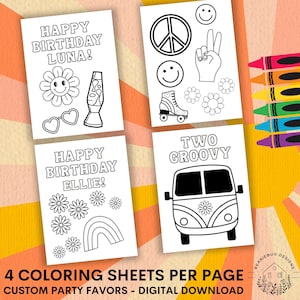 Custom Groovy Coloring Pages Party Favors Printable, Retro Birthday ...