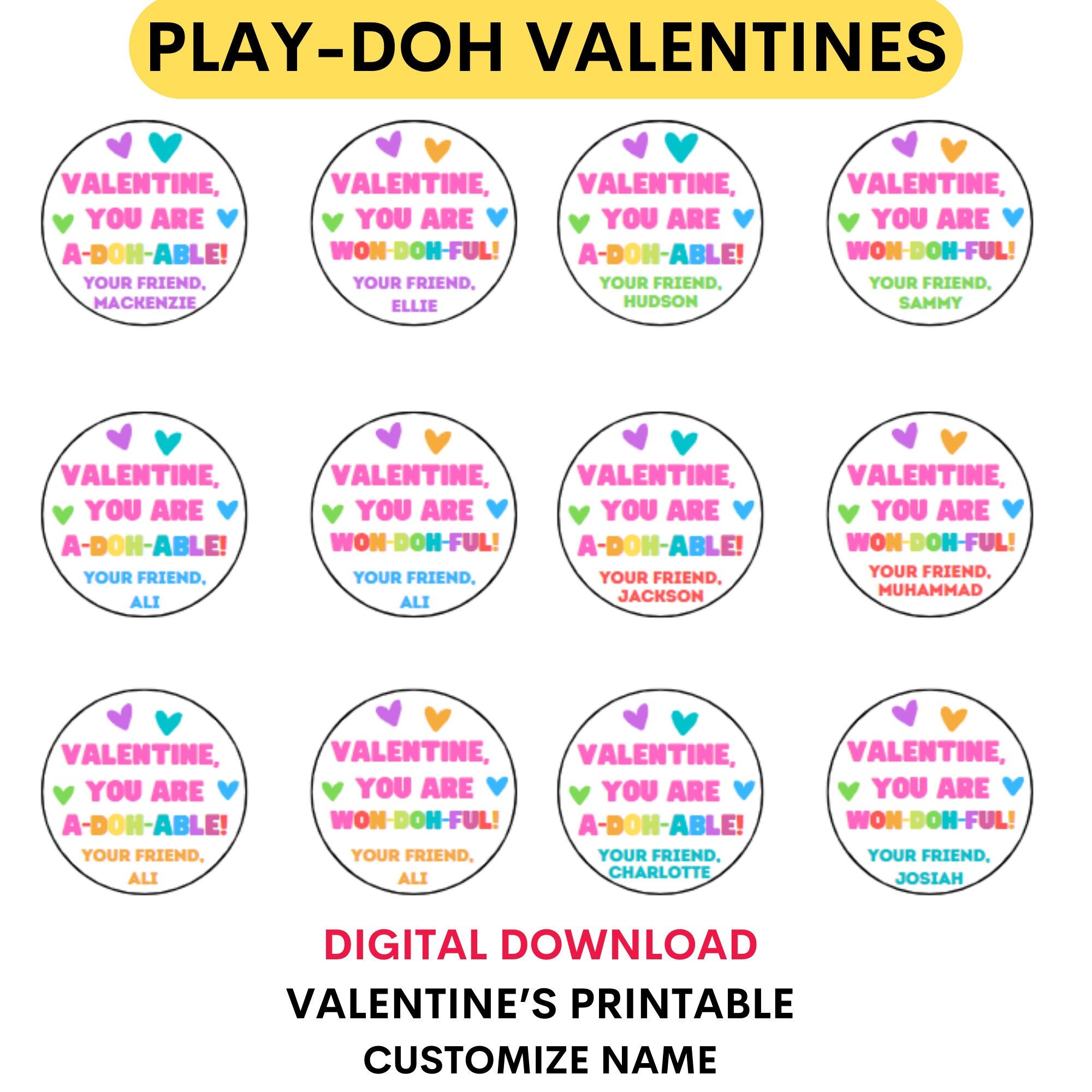Play-doh Valentine's Day Card, Printable Gift Tag, Kids Classroom ...