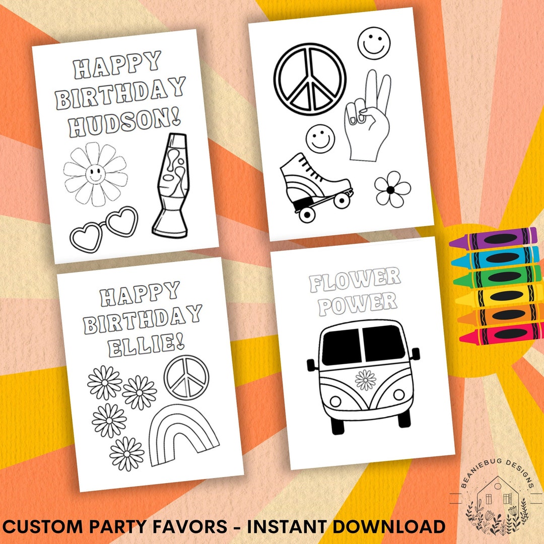 Custom Groovy Coloring Pages Party Favors Printable Retro - Etsy