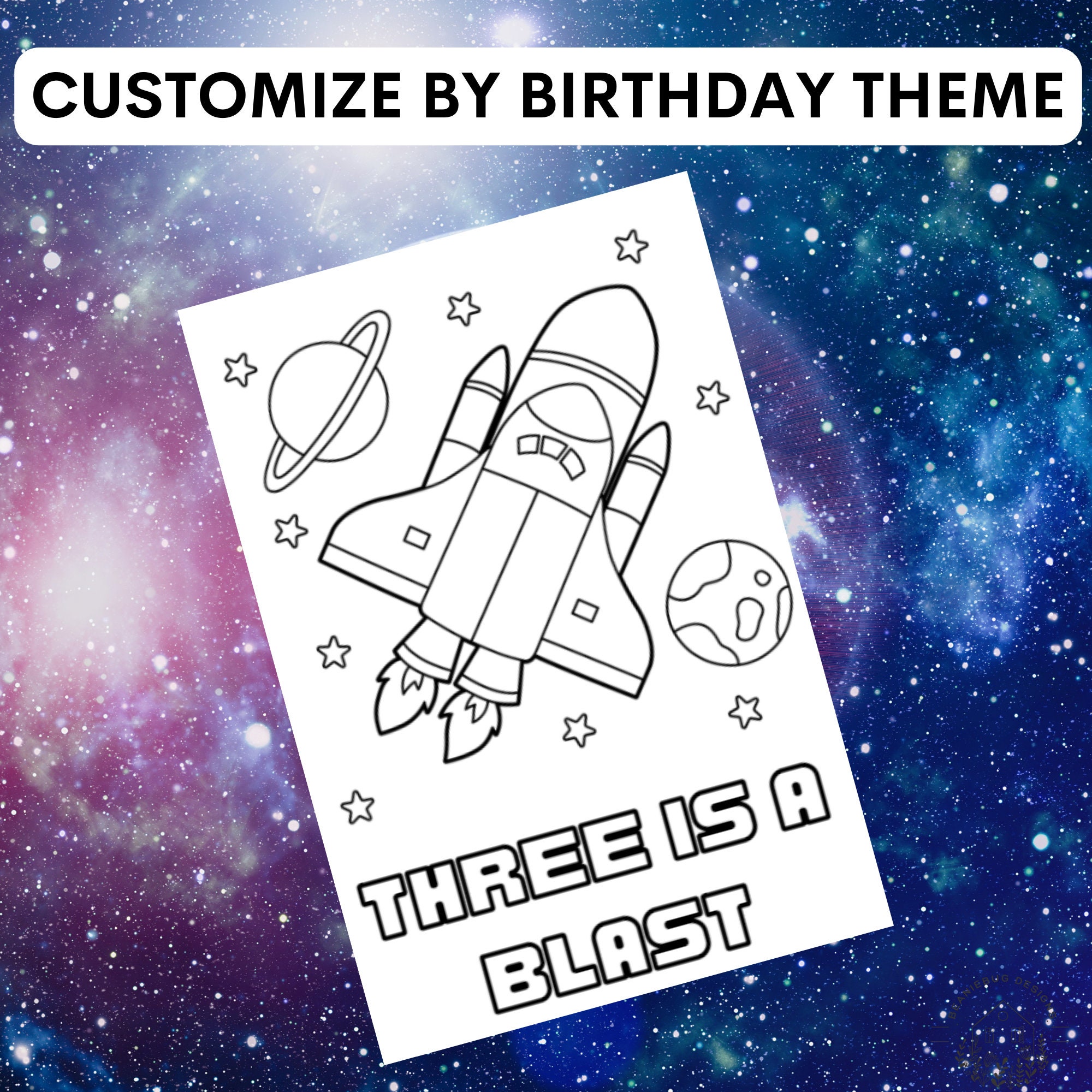 Custom Outer Space Coloring Party Favors, Printable, Space Birthday ...