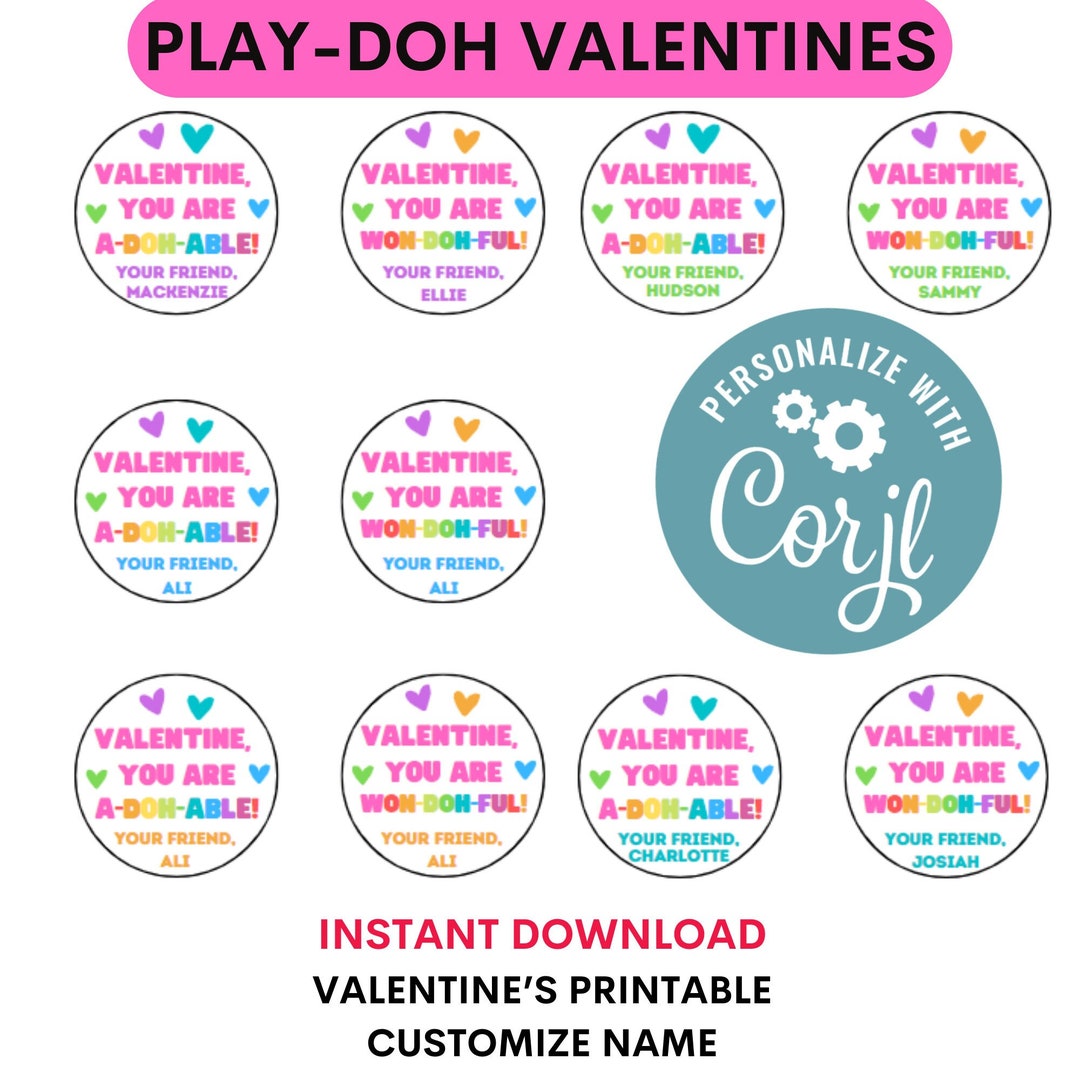 Play-doh Valentine's Day Card, INSTANT DOWNLOAD, Printable Gift Tag ...