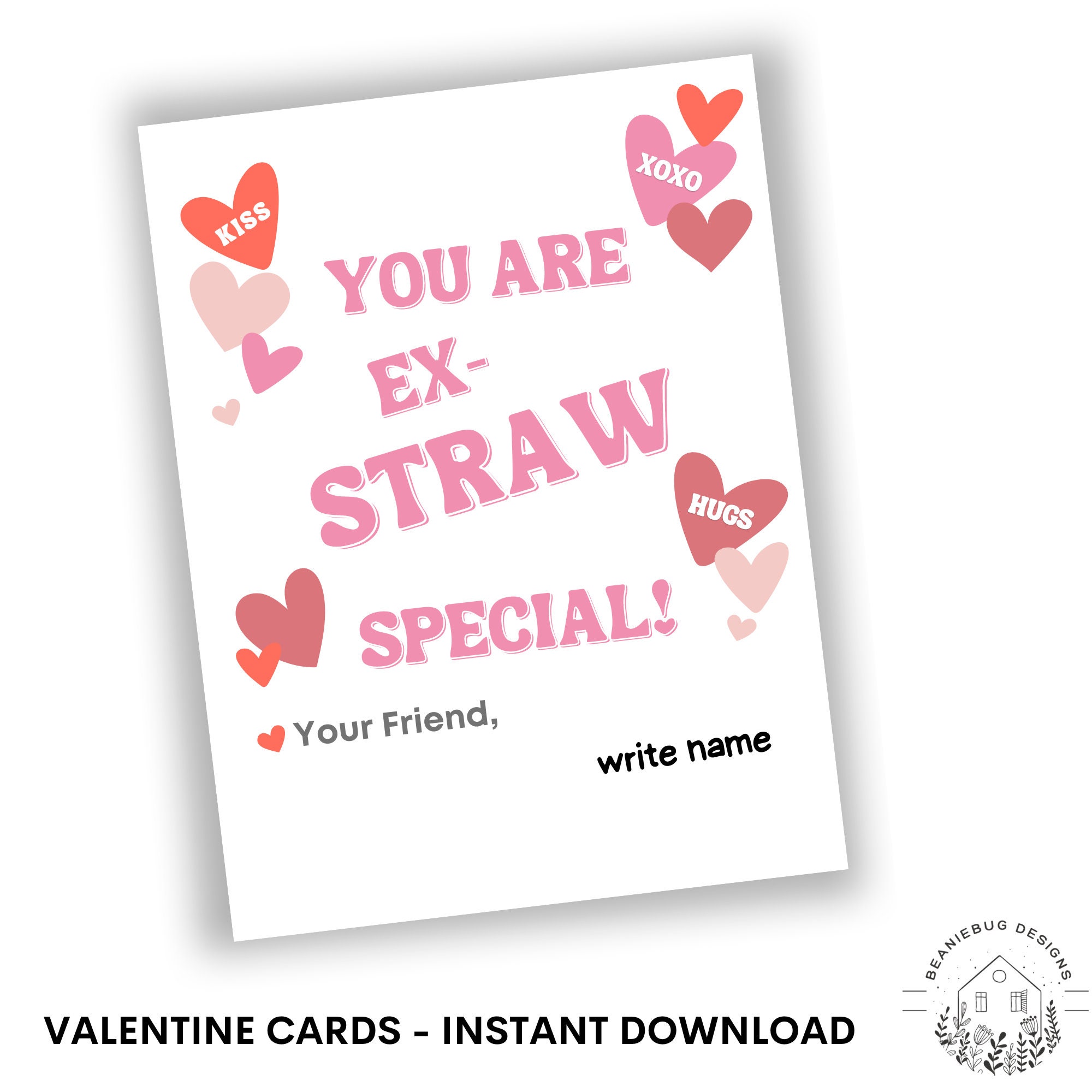 You Are Ex-straw Special Valentine's Day Card, Printable Gift Tag, Kids ...