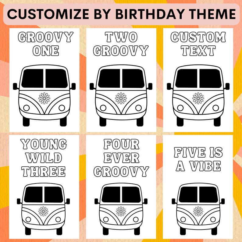 Custom Groovy Coloring Pages Party Favors Printable Retro - Etsy