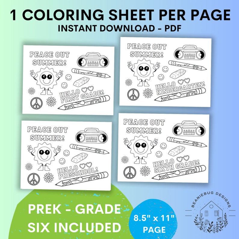Back-to-school Groovy Coloring Pages PDF Printable, Welcome Retro ...