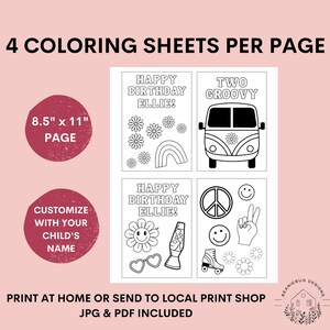 Custom Groovy Coloring Pages Party Favors Printable, Retro Birthday ...