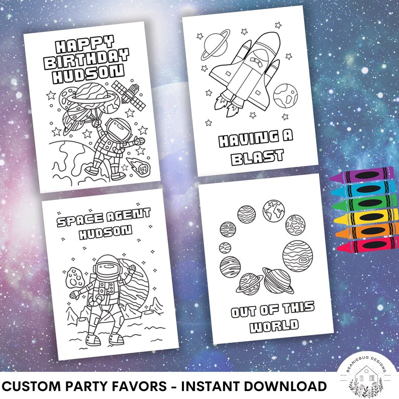 Custom Outer Space Coloring Party Favors, Printable, Space Birthday ...