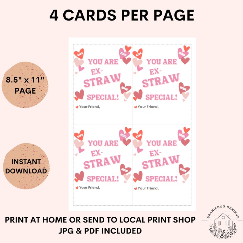 You Are Ex-straw Special Valentine's Day Card, Printable Gift Tag, Kids ...