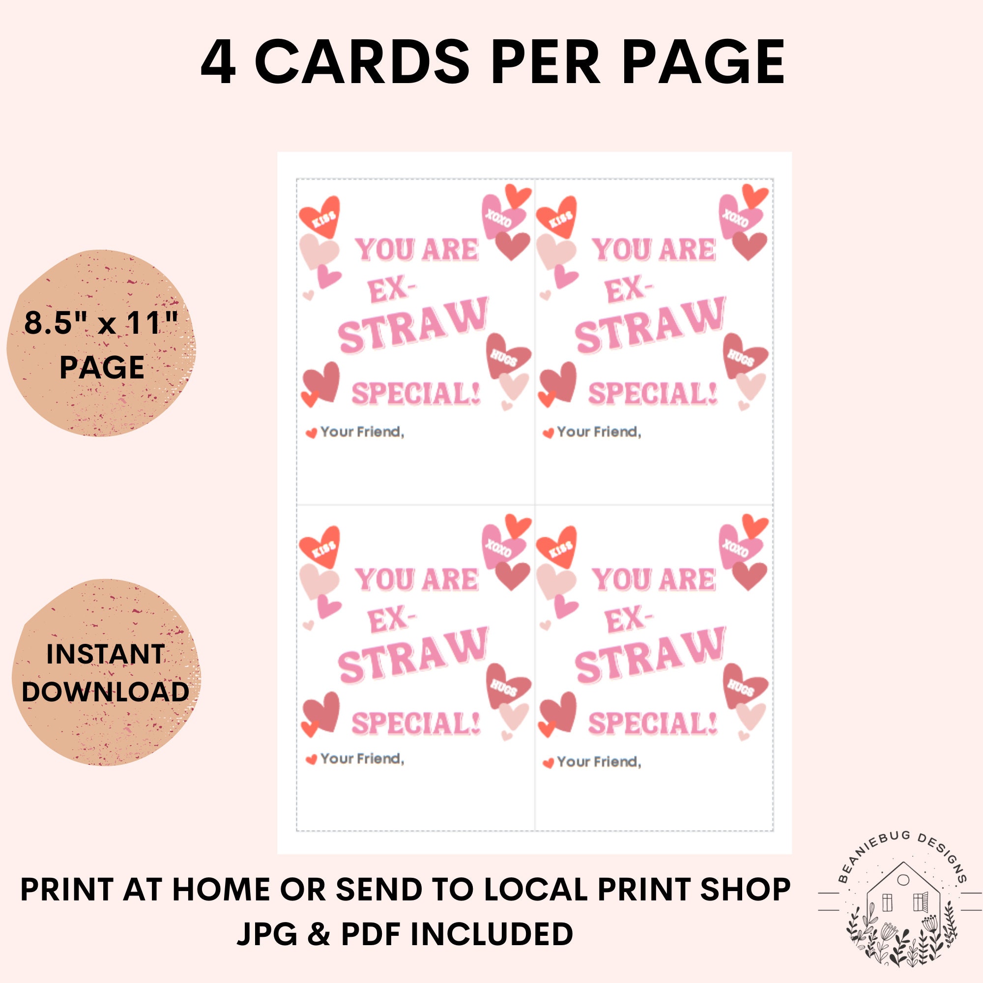 You Are Ex-straw Special Valentine's Day Card, Printable Gift Tag, Kids ...