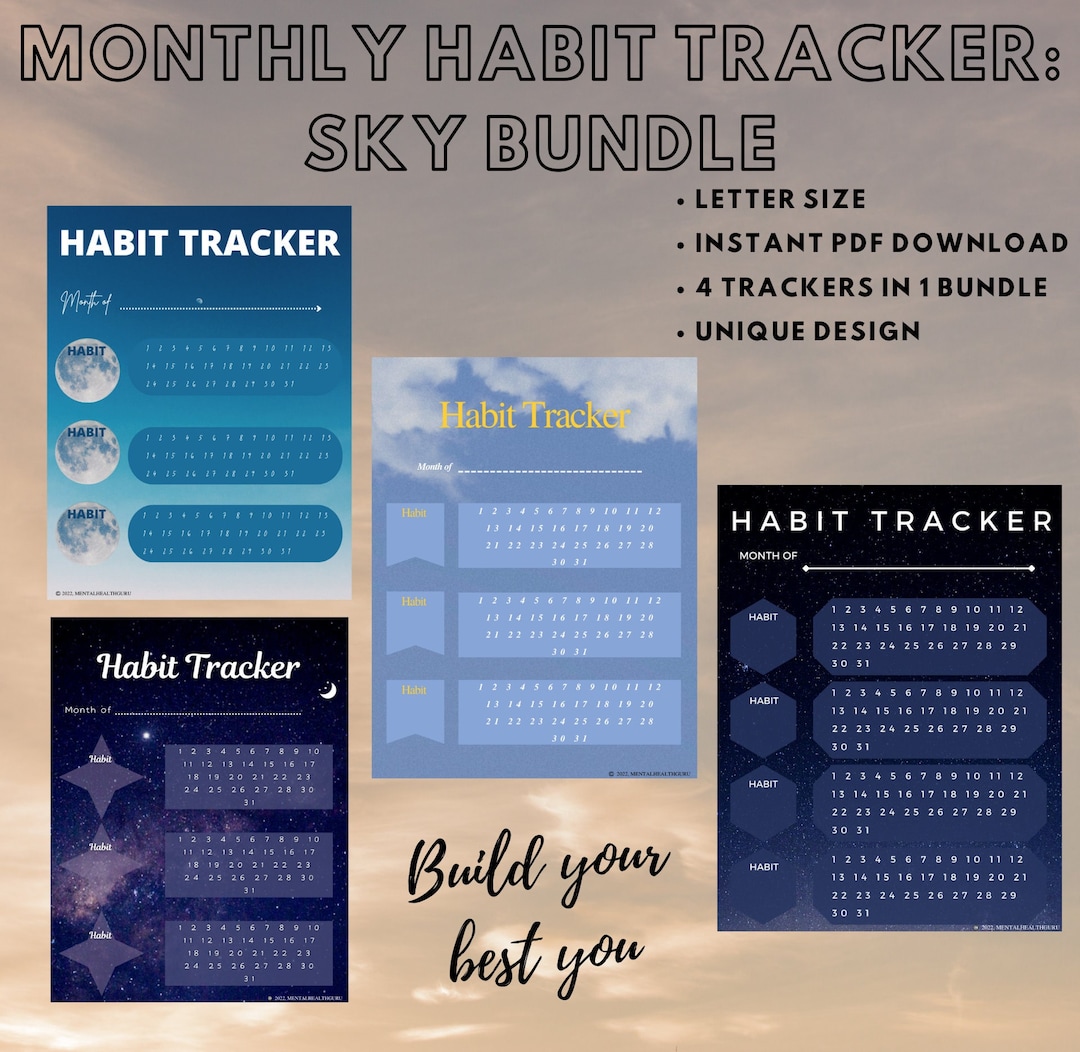 Monthly Habit Tracker: Sky Bundle- Printable PDF- Digital Habit Tracker ...