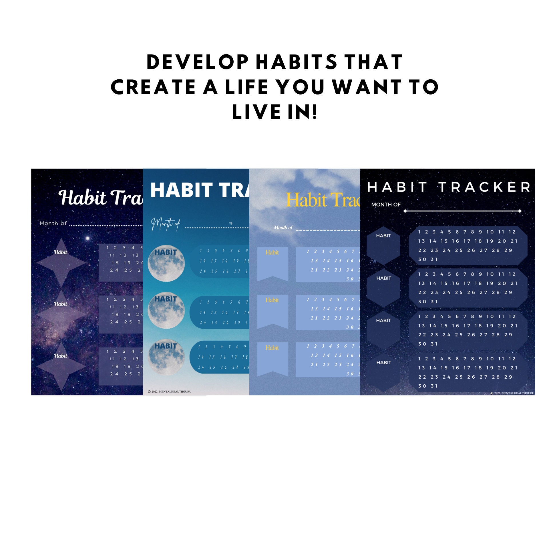 Monthly Habit Tracker: Sky Bundle- Printable PDF- Digital Habit Tracker ...