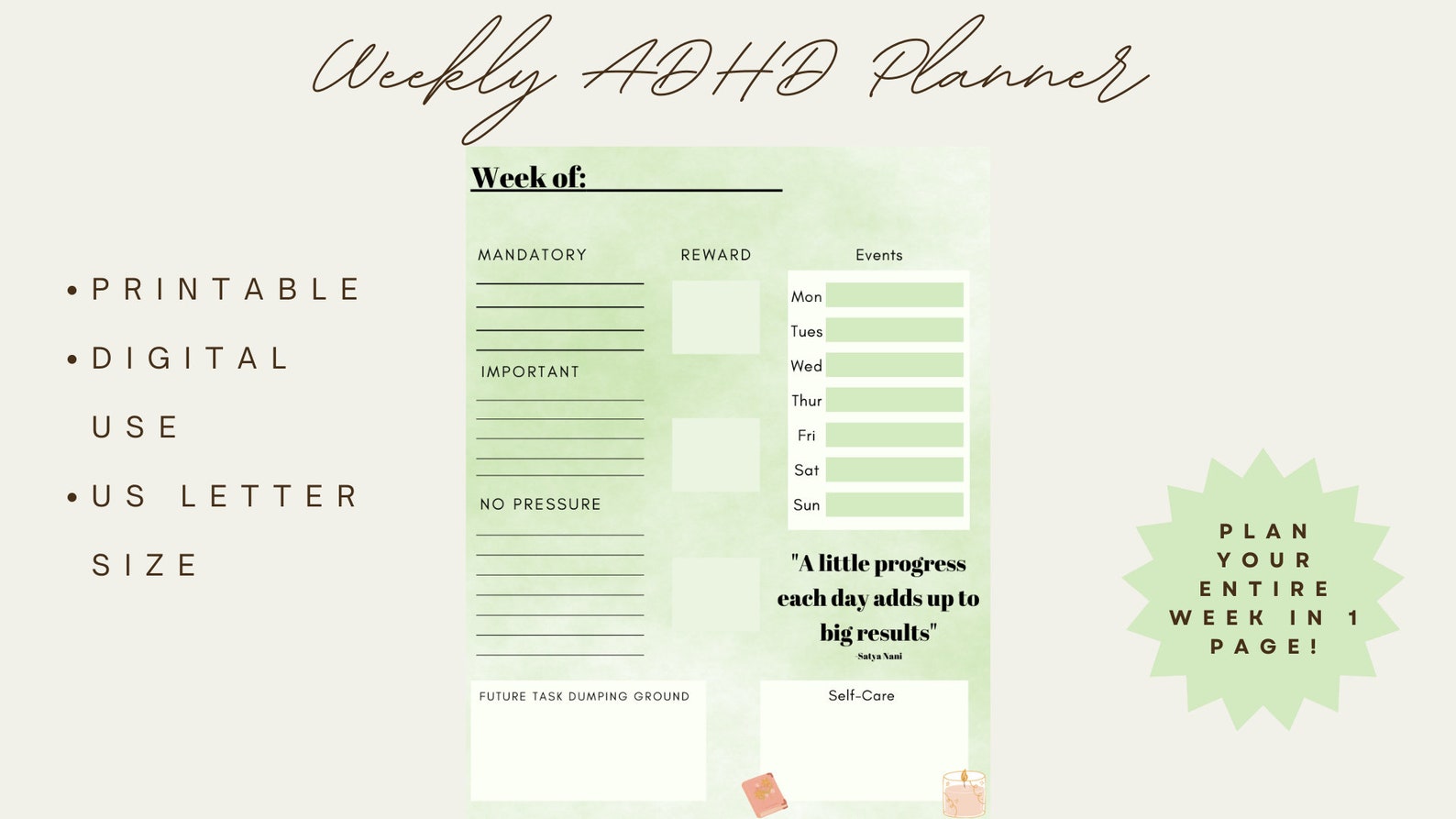 Weekly ADHD Planner- Printable PDF- Digital Weekly Planner Template - Etsy