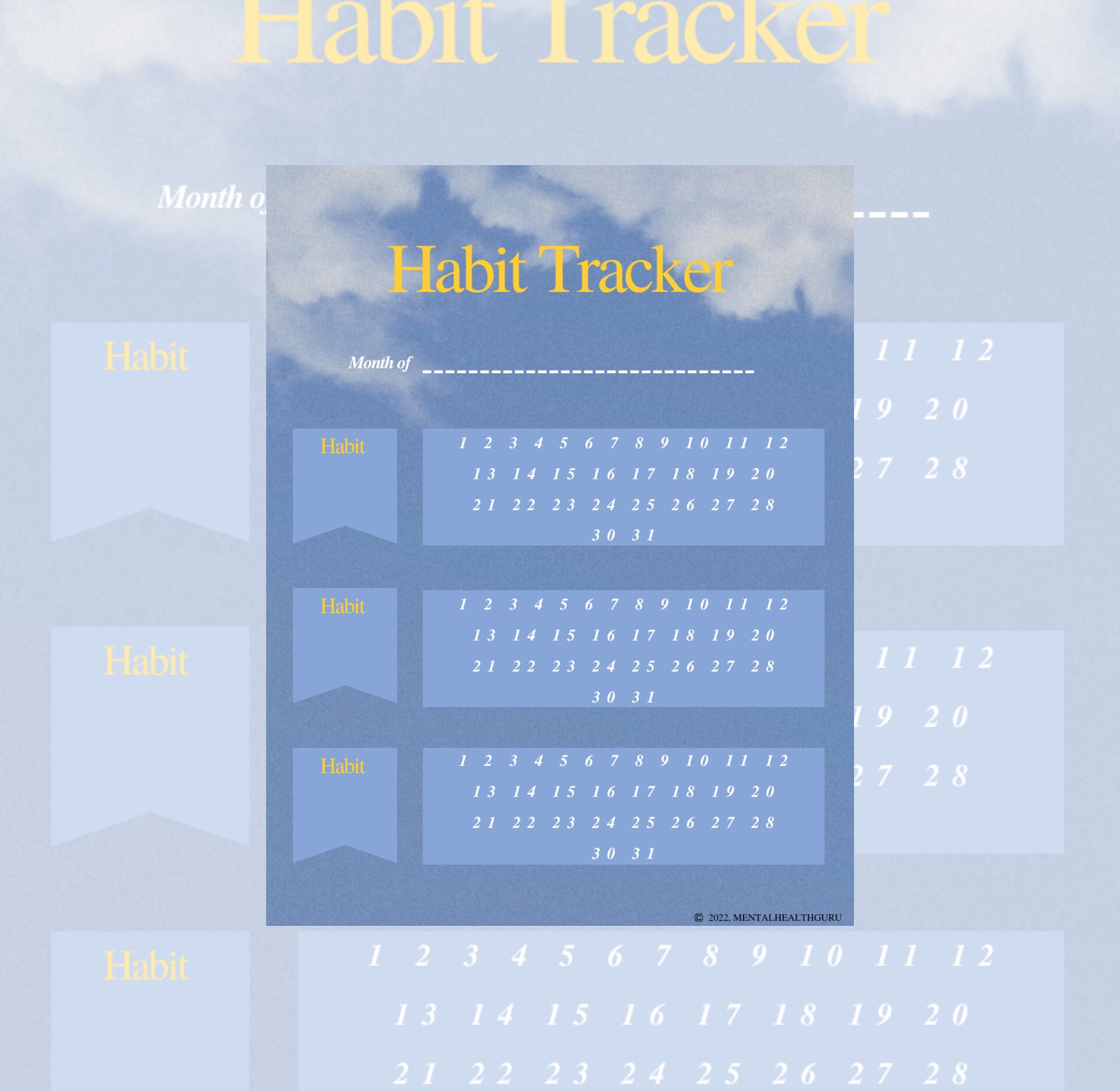Monthly Habit Tracker: Sky Bundle- Printable PDF- Digital Habit Tracker ...
