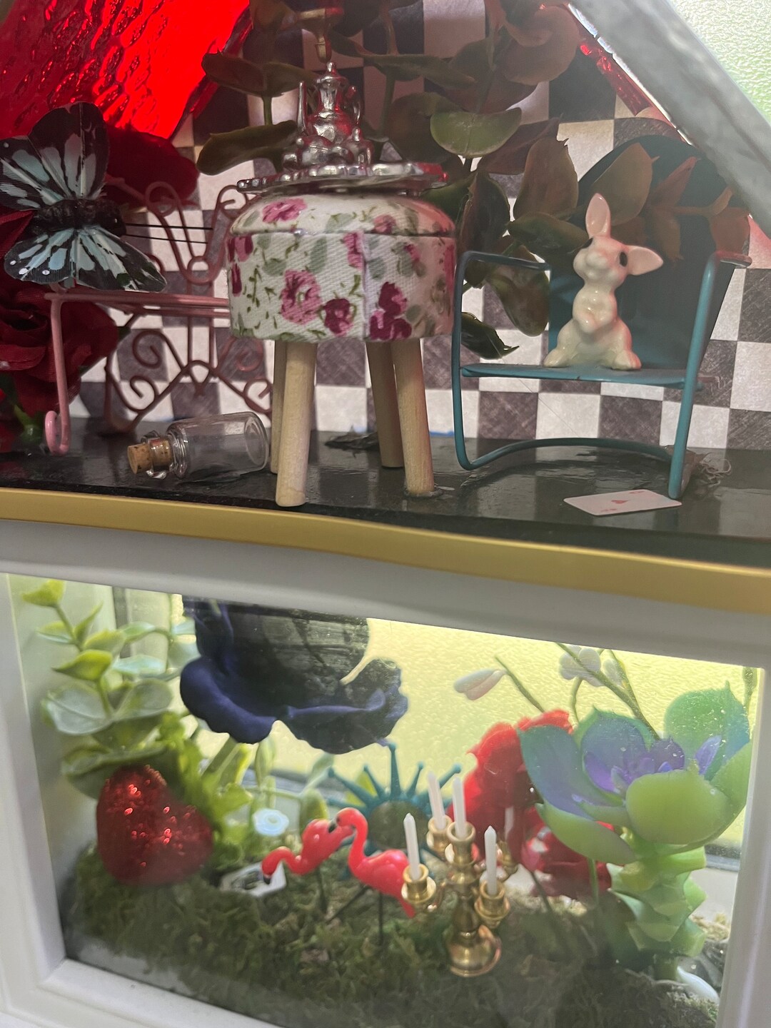 Handmade Alice in Wonderland Shadowbox Stained Glass House Miniature ...