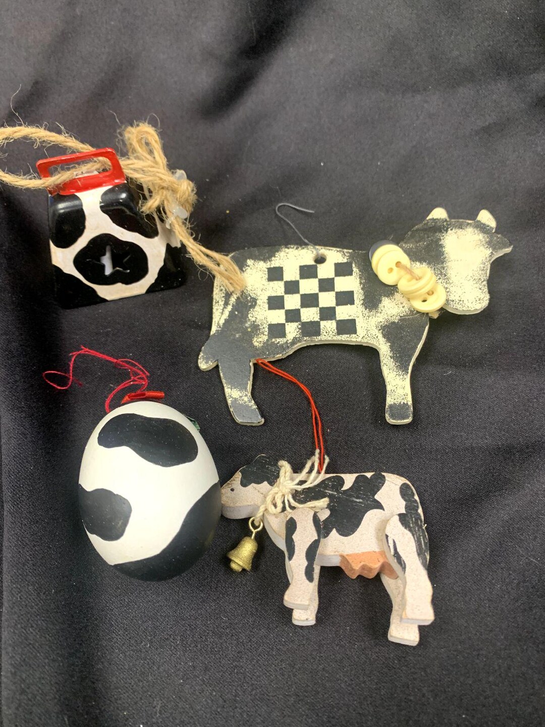 Vintage Dairy Cow Themed Wood Christmas Tree Ornament Set of 4 Cows ...